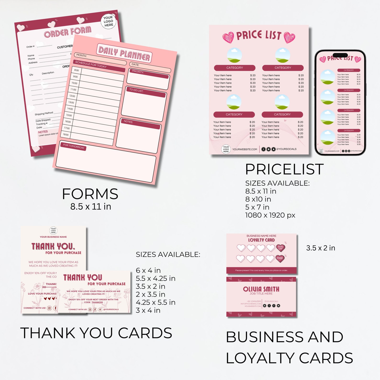 Editable Business Bundle Order Form Price List Invoice Bill Tracker ...