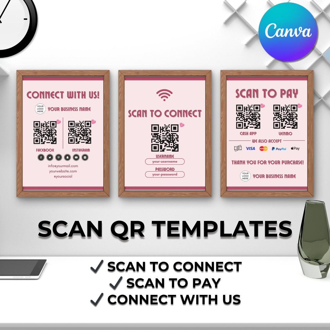 Editable Scan to Pay Connect With Us Wifi QR Code Paypal Cashapp Venmo ...