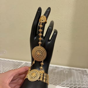 24K Gold Plated Arabic Stainless Steel Kaff Iraqi Bracelet With Ring ...