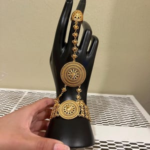 24K Gold Plated Arabic Stainless Steel Kaff Iraqi Bracelet With Ring ...