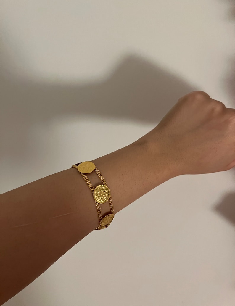 22K Gold Plated Lira Coin Iraqi Bracelet Bangle Palestinian Dubai Gold ...