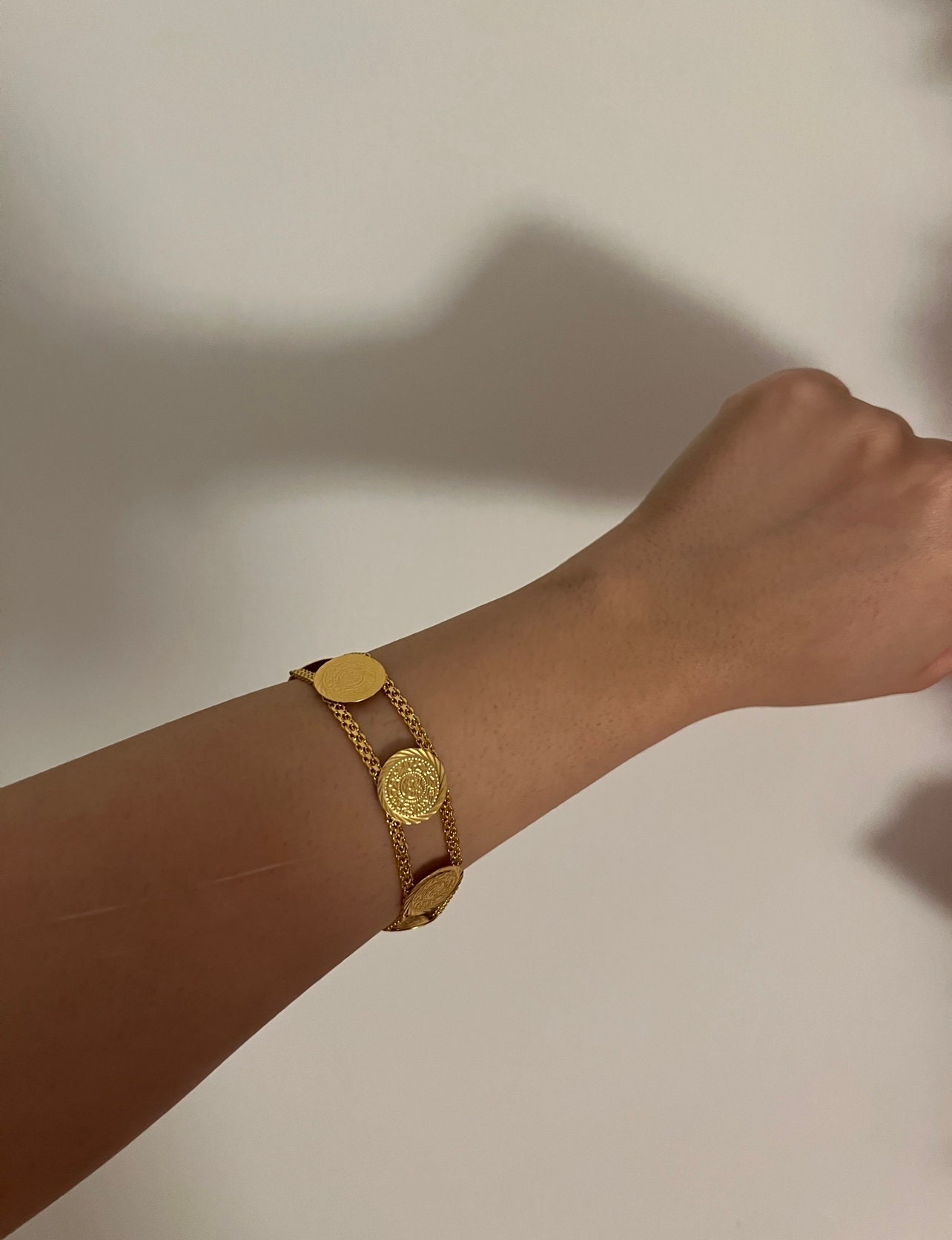 22K Gold Plated Lira Coin Iraqi Bracelet Bangle Palestinian Dubai Gold ...
