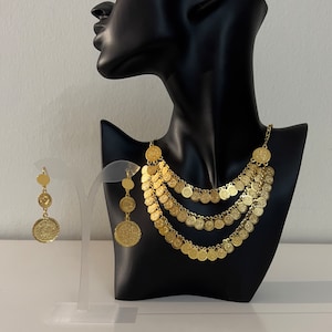 24K Gold Plated Arabic Set Earrings Necklace Layers Iraqi Dubai Gold ...