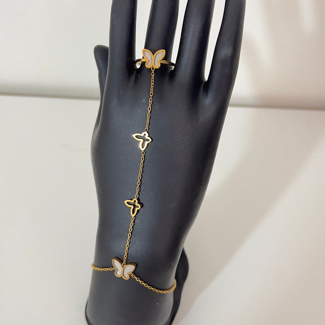 21K Gold Plated Arabic Stainless Steel Kaff Iraqi Bracelet With Ring ...