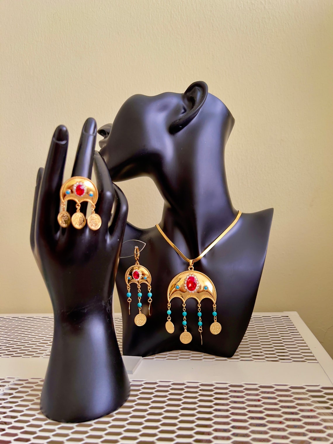 24K Gold Plated Lira Coin Arabic Set Earrings Necklace Iraqi Dubai ...