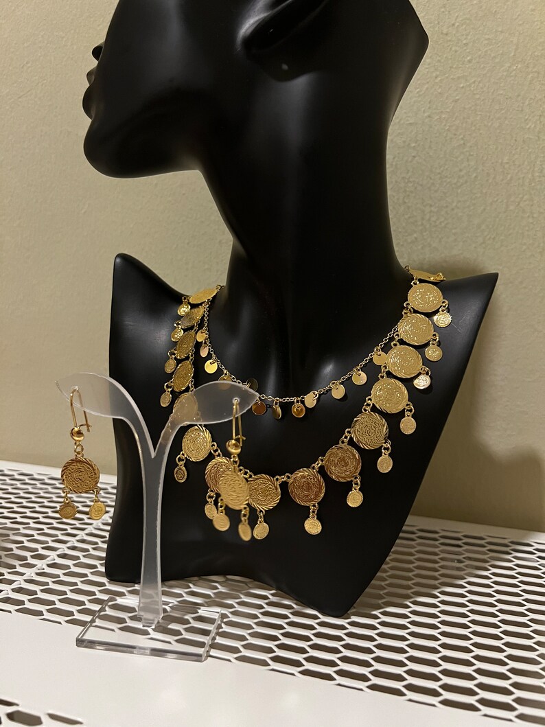 24K Gold Plated Palestinian Arabic Coins Lira Earrings Necklace Iraq ...