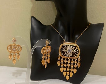 24K Gold Plated Arabic Set Earrings Necklace Layers Iraqi Dubai Gold ...
