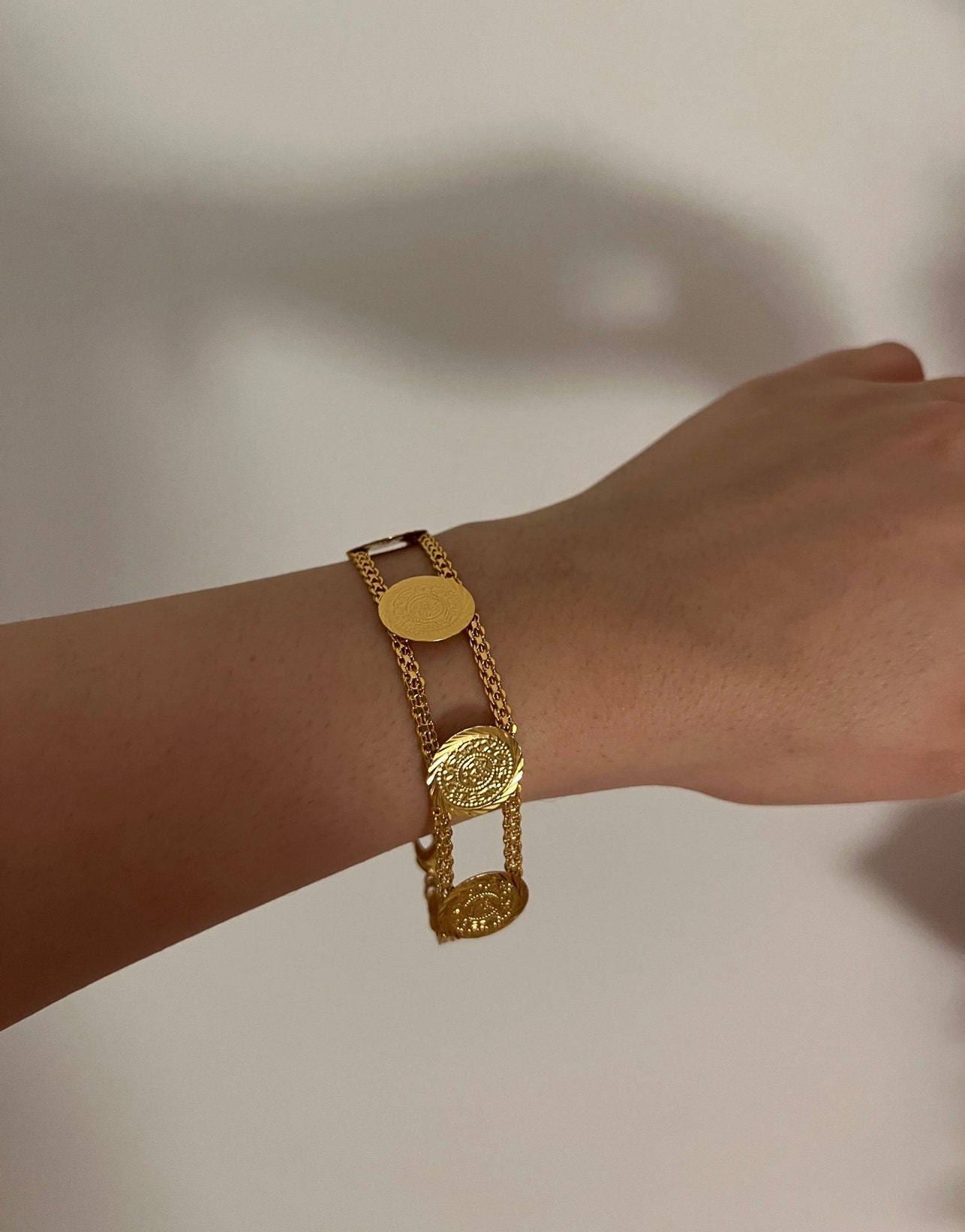 22K Gold Plated Lira Coin Iraqi Bracelet Bangle Palestinian Dubai Gold ...