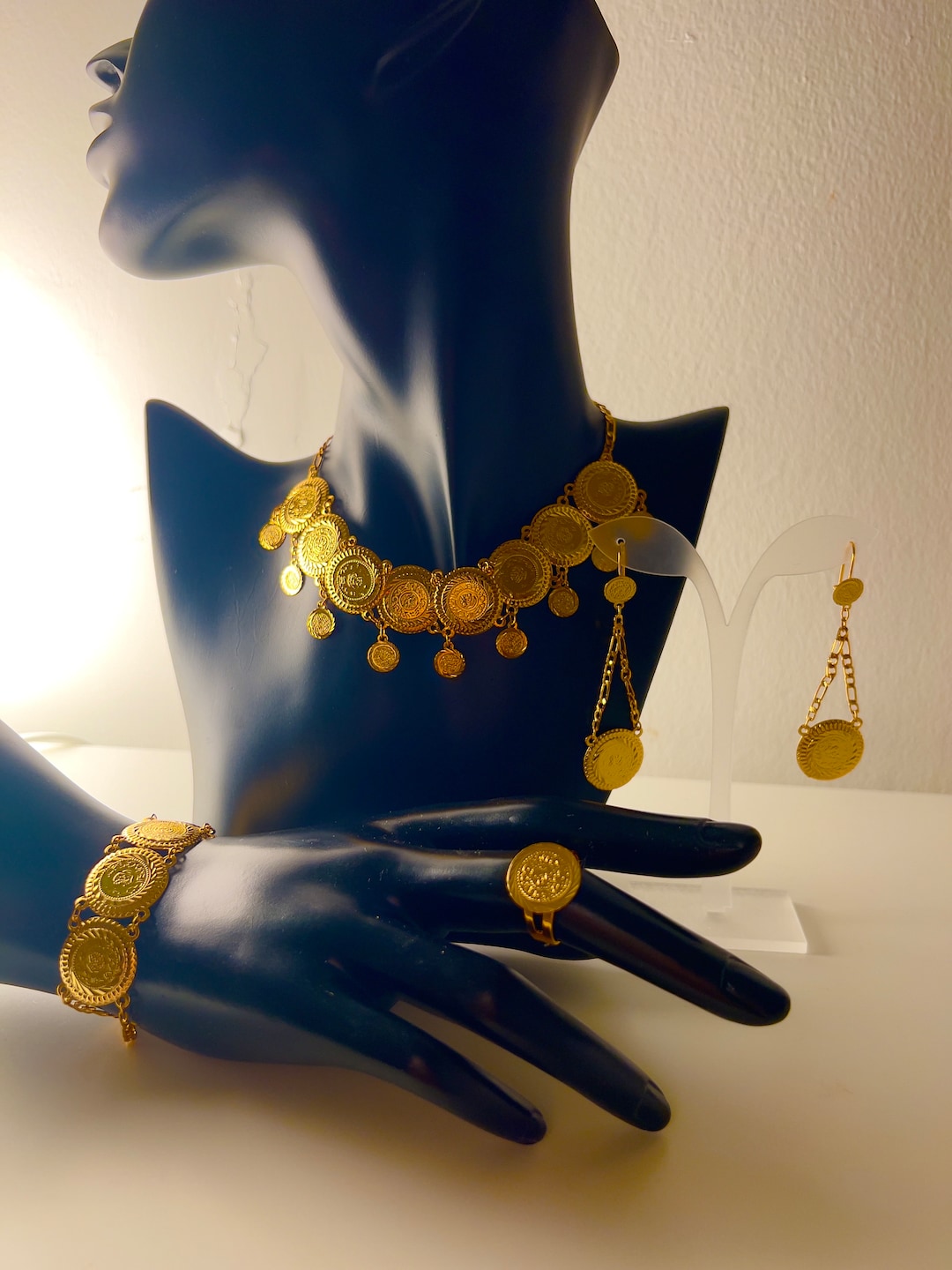 24K Gold Plated Lira Coin Arabic Set Earrings Necklace Iraqi Dubai ...