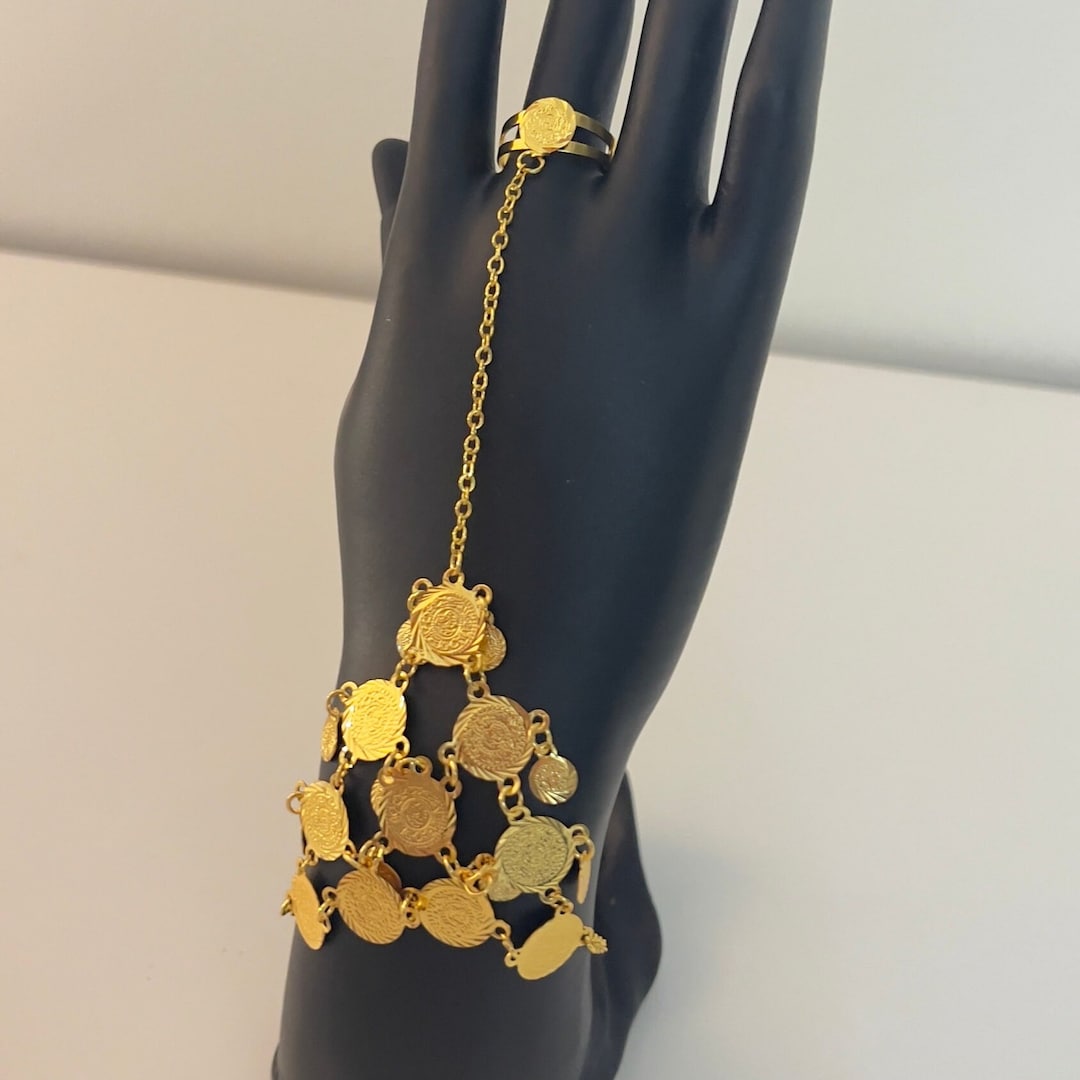 21K Gold Plated Stainless Steel Kaff Iraqi Bracelet With Ring Dubai ...