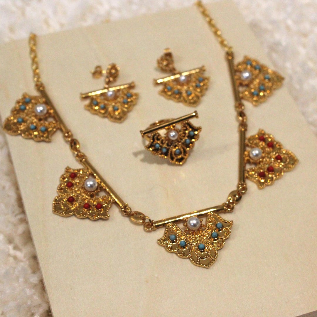 Khaleeji 24K Gold Plated Jewelry Set, Arab Saudi Emirati Kuwaiti Omani ...
