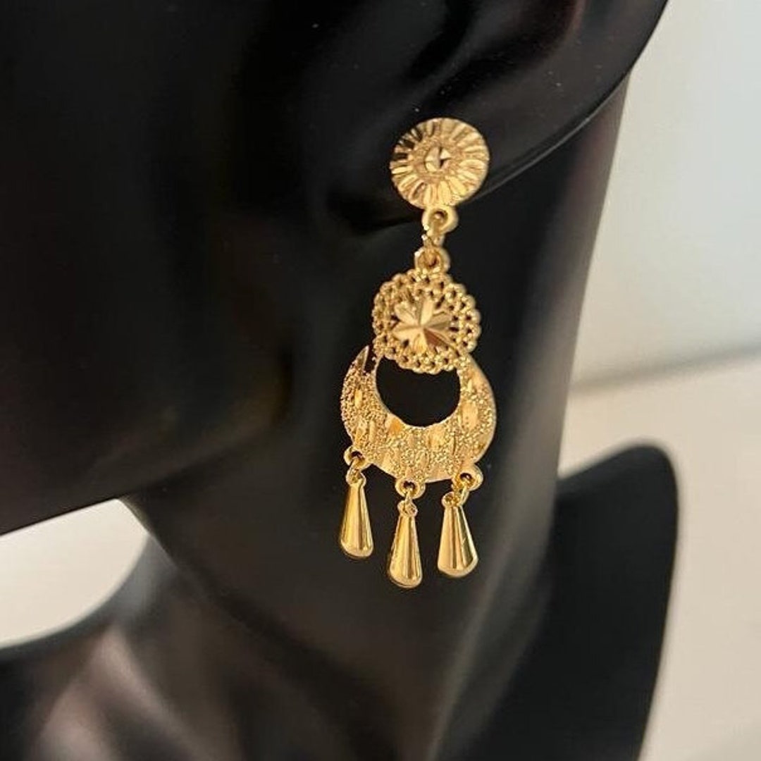 24K Gold Plated Moroccan Arabic Earrings Iraqi Dubai Gold Ottoman ...