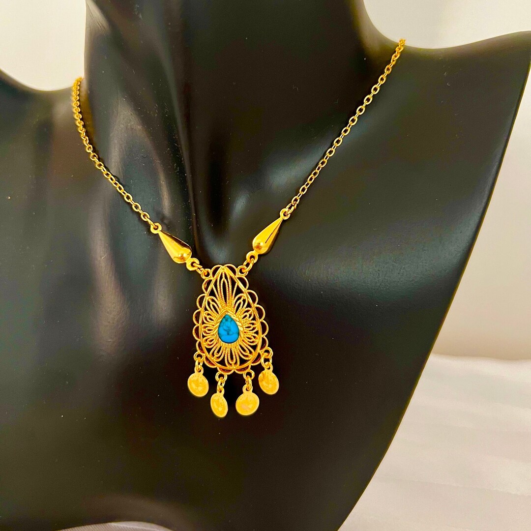 24K Gold Plated Khaleeji Arab Necklace Saudi Emirati Kuwaiti Omani ...