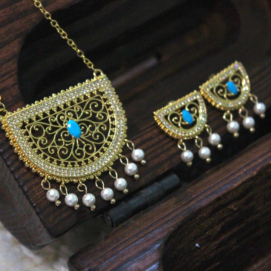 Khaleeji 24K Gold Plated Arabic Earrings Necklace | Dubai Jewelry Set ...