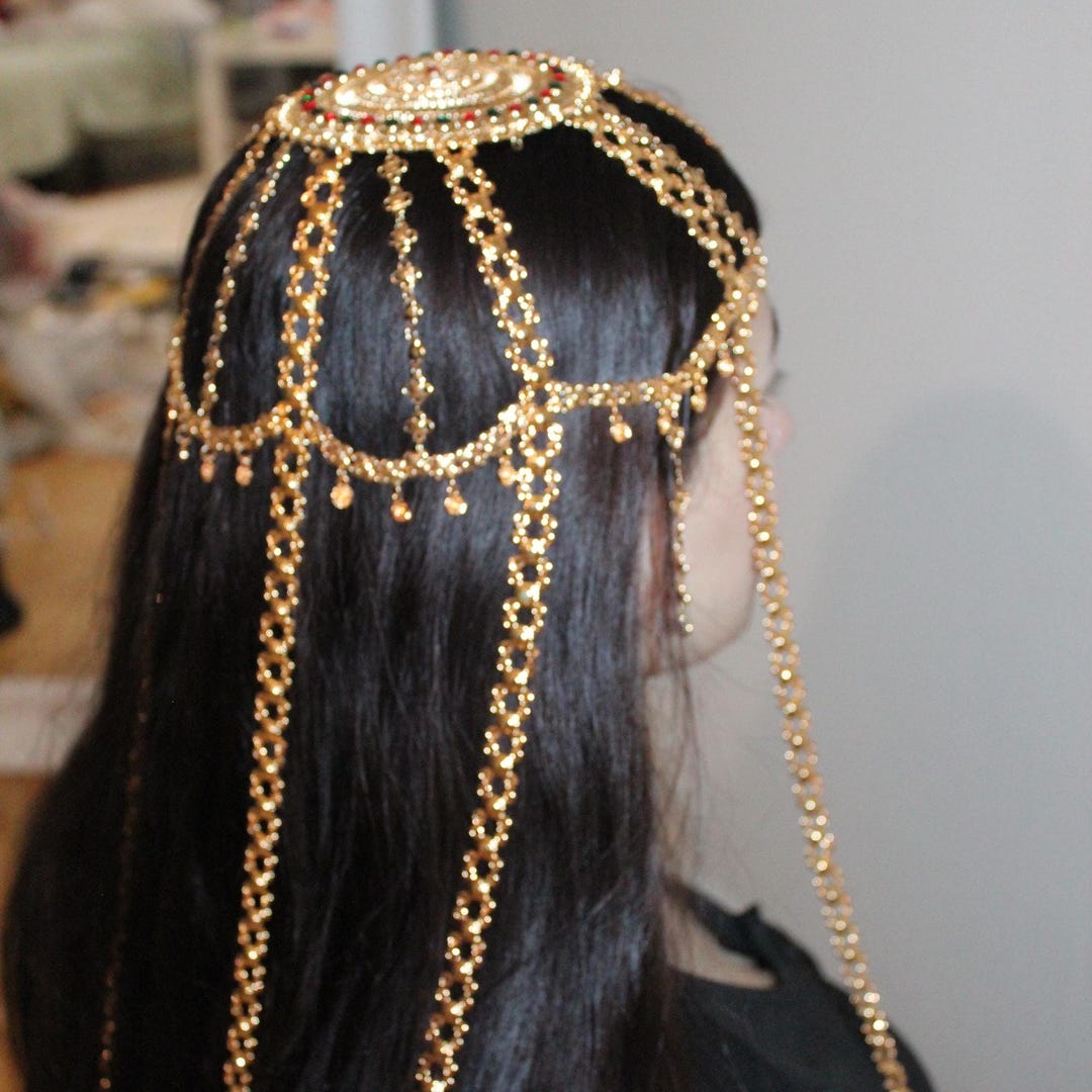 Feminine Long Emirati Headpiece | Khaleeji Lira Coin Hair Jewelry ...