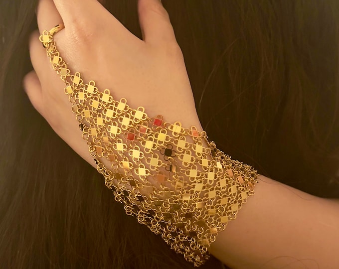 24K Gold Plated Stainless Steel Kaff Iraqi Bracelet With Ring Dubai ...