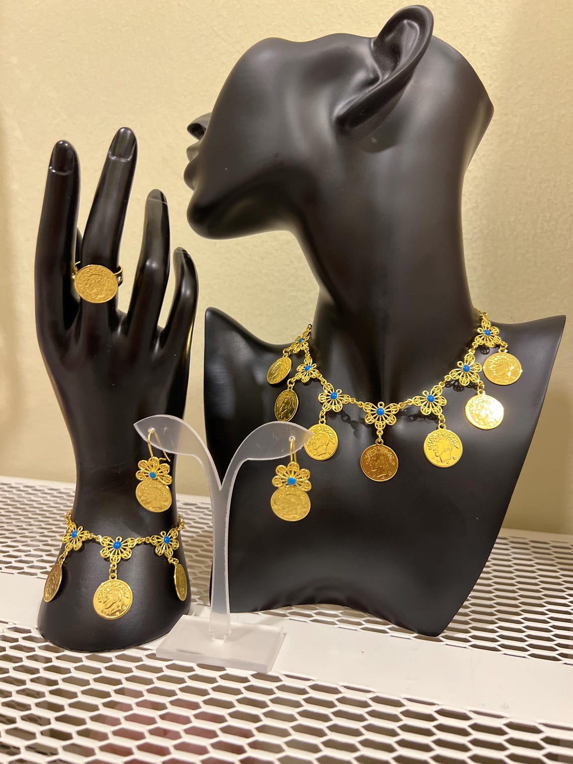 24K Gold Plated Lira Coin Arabic Set Earrings Necklace Iraqi Dubai ...