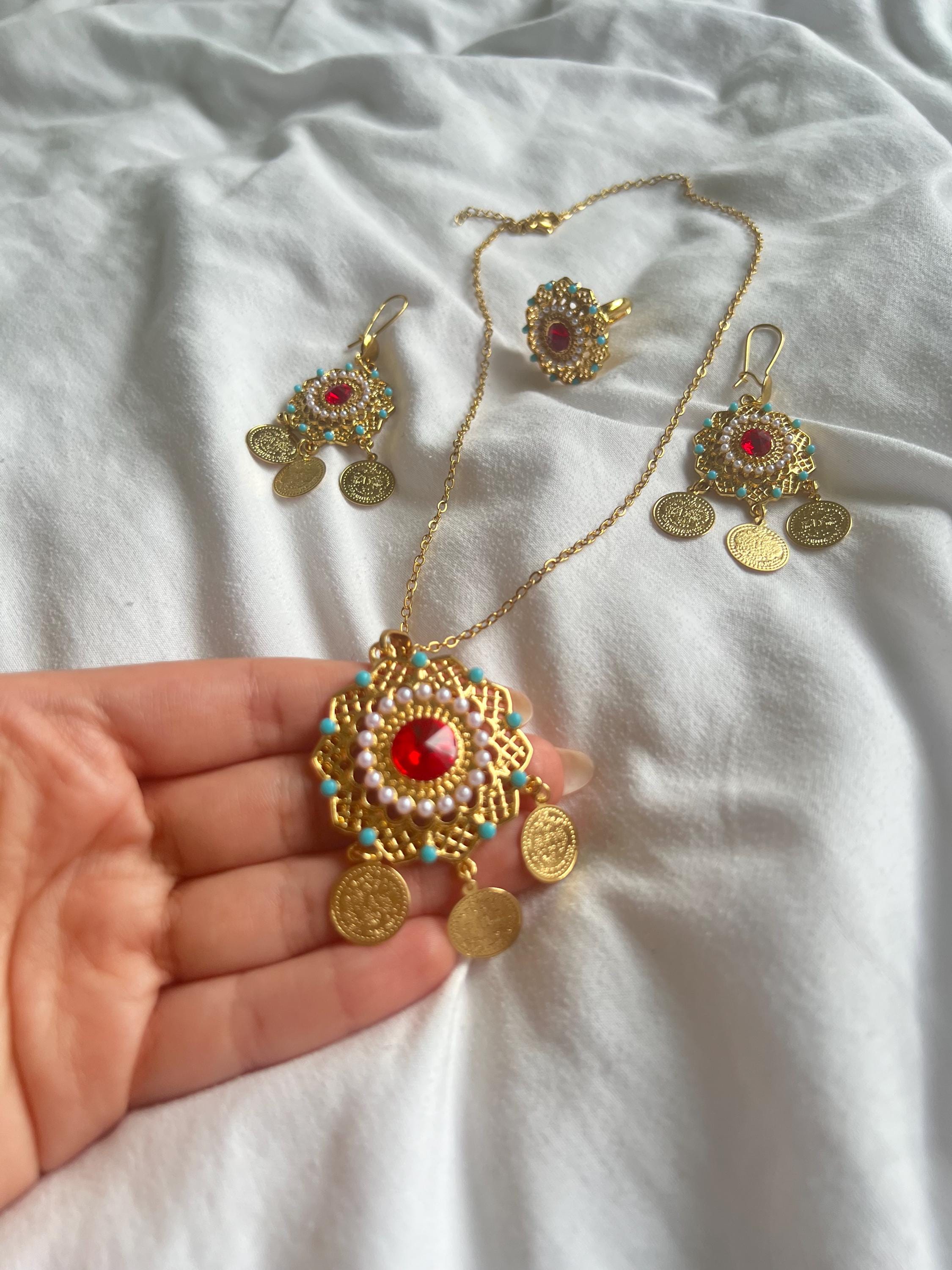 24K Gold Plated Oman Lira Coin Arabic Set Earrings Necklace Iraqi Dubai ...