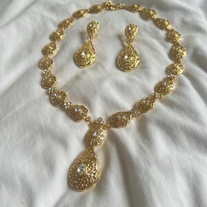 Algerian Moroccan 21K Gold Plated Arabic Set Earrings Necklace Dubai ...