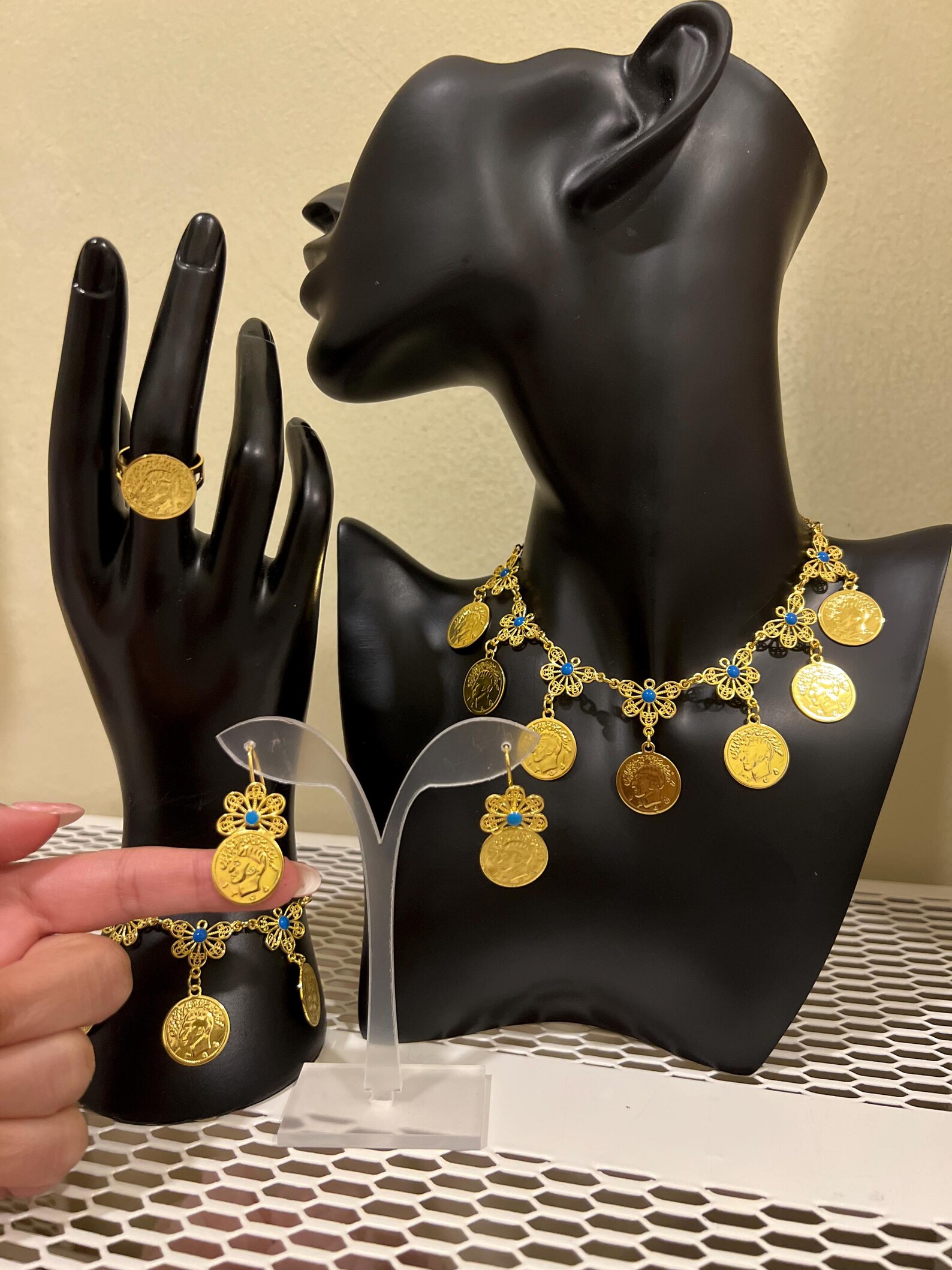 24K Gold Plated Lira Coin Arabic Set Earrings Necklace Iraqi Dubai ...