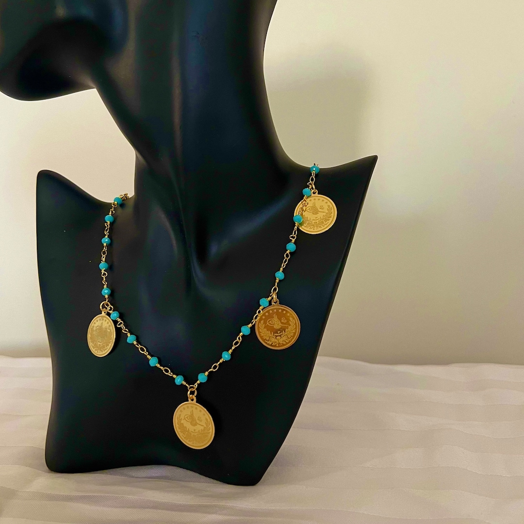 Palestinian Lira 24K Gold Plated Khaleeji Arab Necklace Saudi Emirati ...