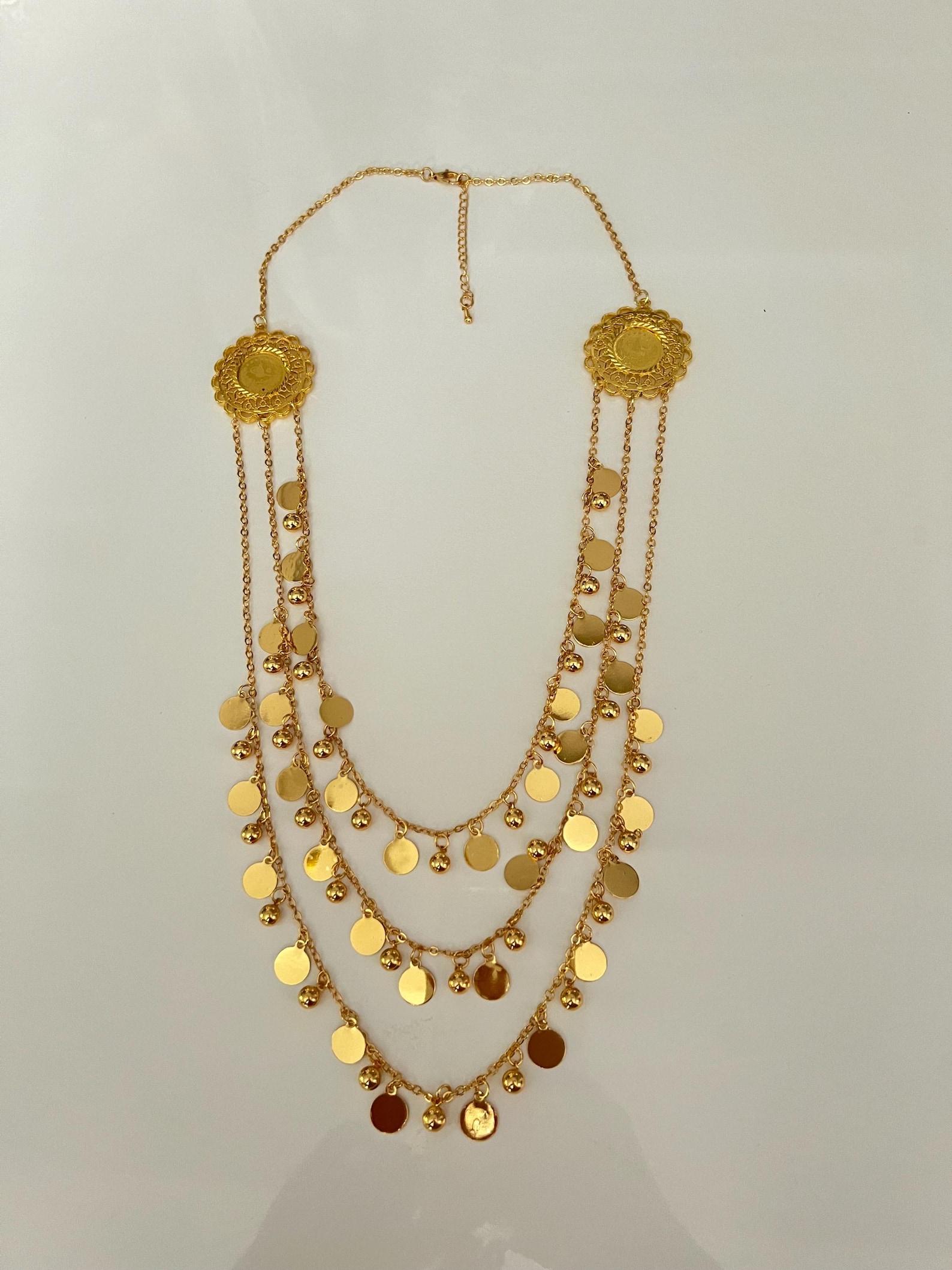 24K Gold Plated Arabic Necklace Layers Iraqi Dubai Gold Ottoman Turkish ...