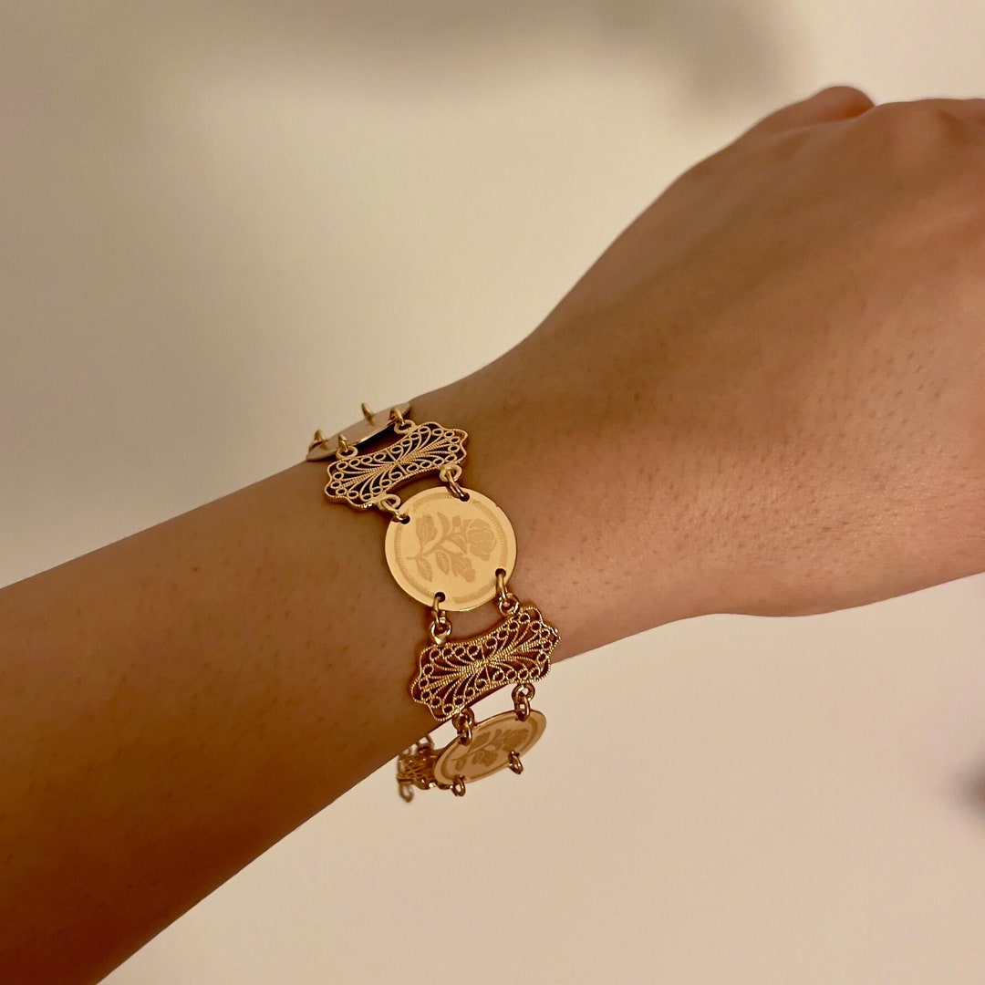 22K Gold Plated Rose Ounce Iraqi Bracelet Bangle Palestinian Dubai Gold ...