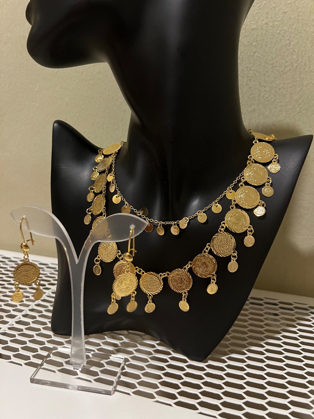 24K Gold Plated Palestinian Arabic Coins Lira Earrings Necklace Iraq ...