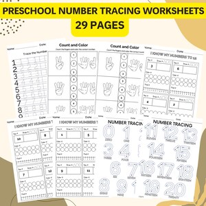 0-20,count and Color Number Tracing, Preschool Worksheet Printable ...