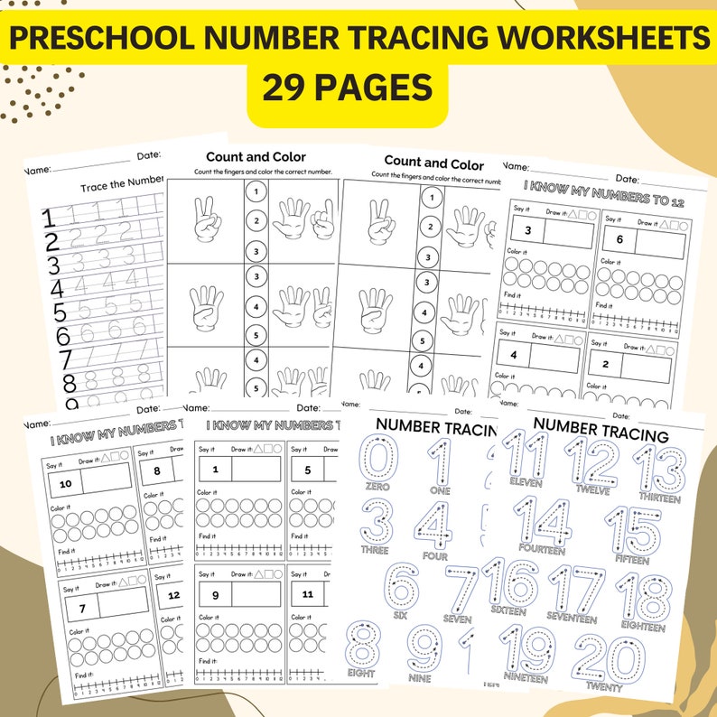 0-20,count and Color Number Tracing, Preschool Worksheet Printable ...