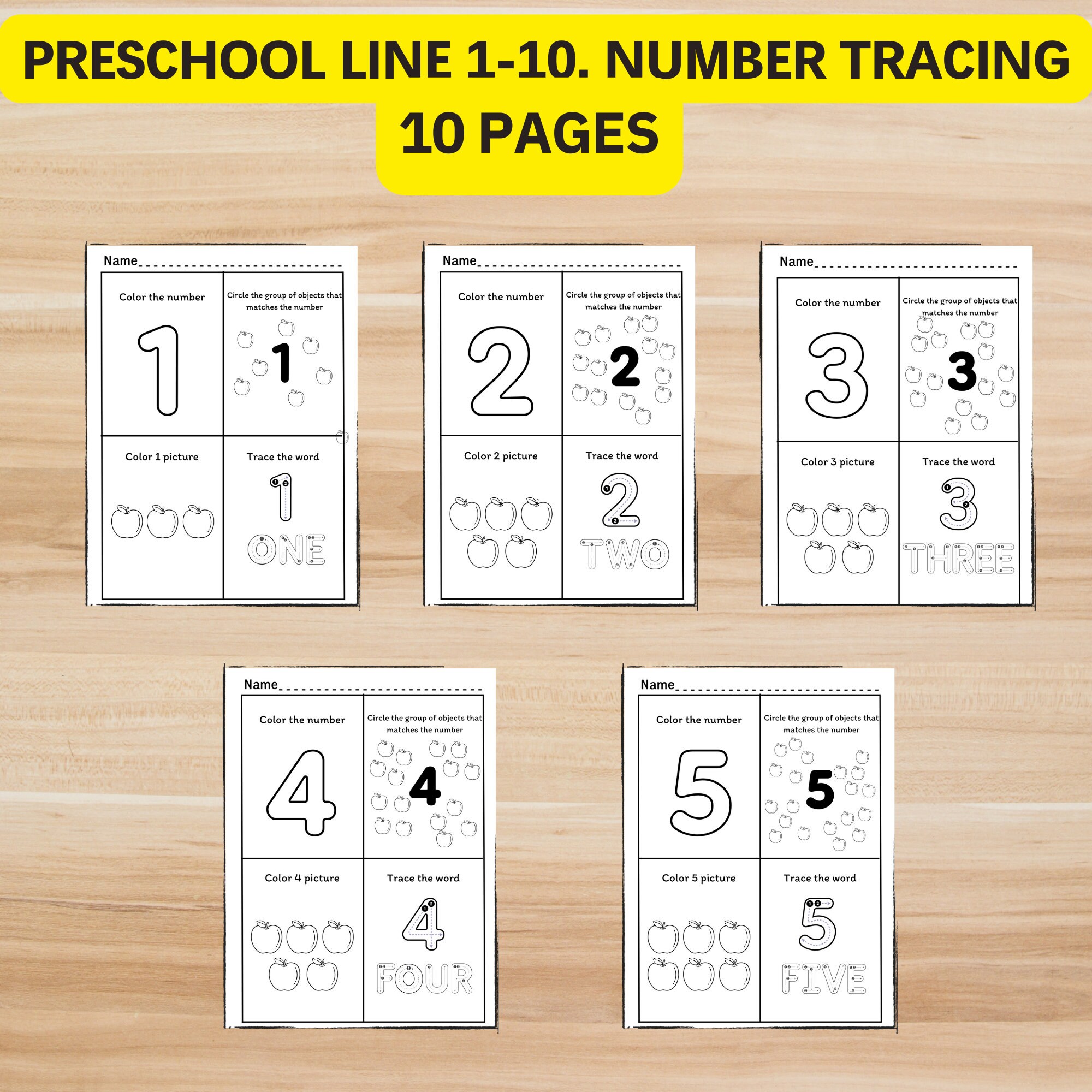 1-10, Number Tracing, Preschool Worksheet Printable, Handwriting ...
