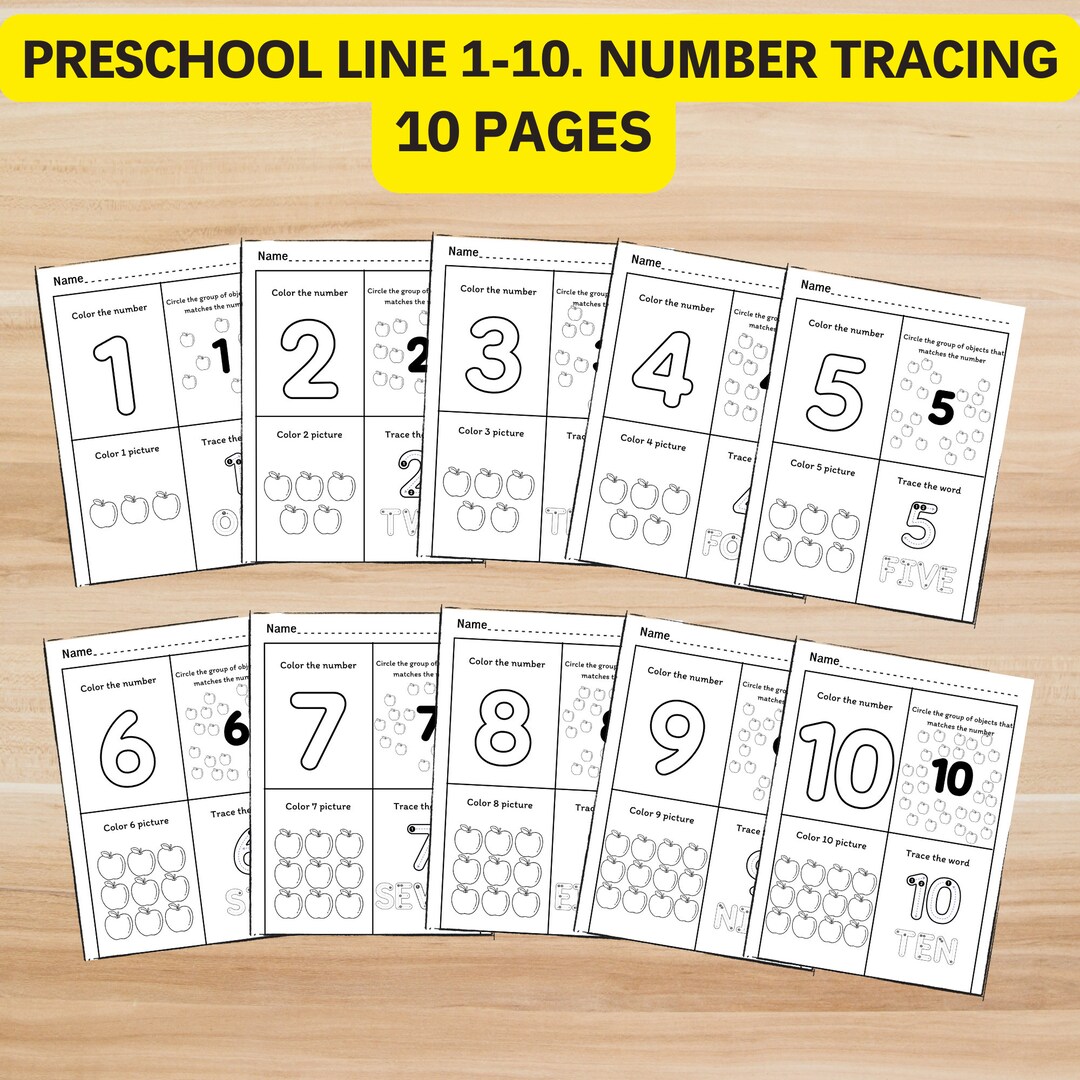 1-10, Number Tracing, Preschool Worksheet Printable, Handwriting ...