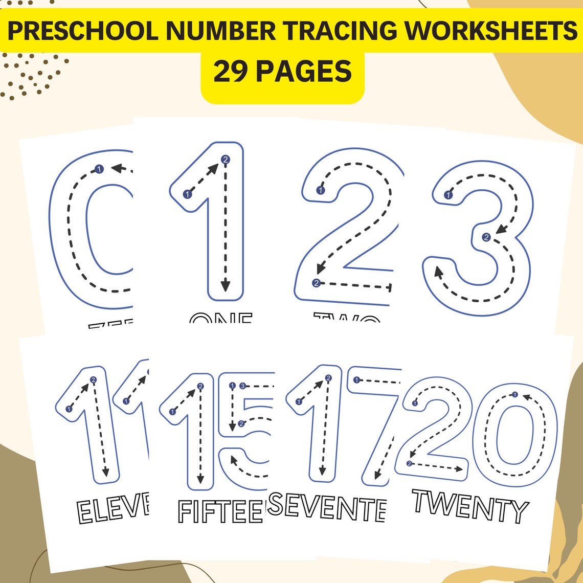 0-20,count and Color Number Tracing, Preschool Worksheet Printable ...