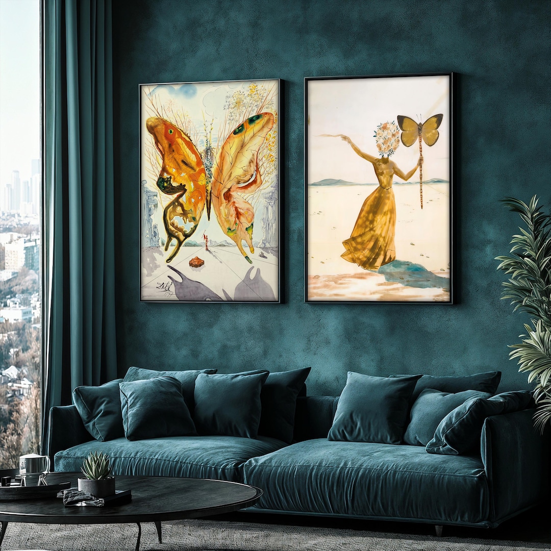 Salvador Dalí Surrealist Butterfly Art Print Set – Framed Canvas Wall ...