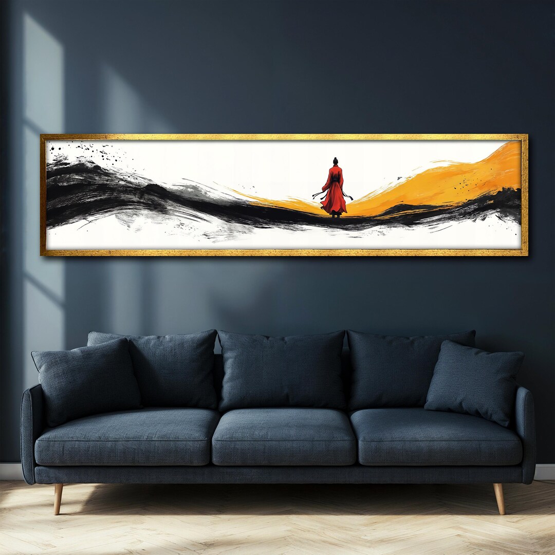 Zen Samurai Canvas Painting, Tall Thin Wall Art, Modern Abstract Canvas ...