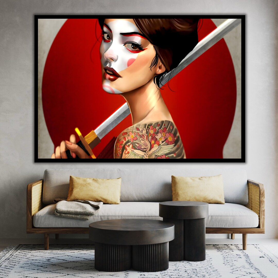 Warrior Woman Oil Painting Look Canvas Print, Ready to Hang, Sword Wall ...