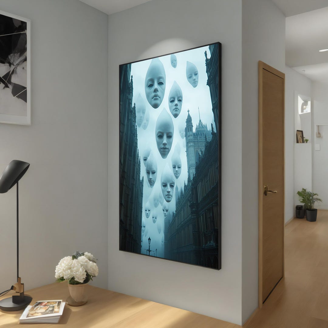 Surreal Floating Faces Canvas Print - Dark Fantasy Wall Decor, Eerie ...