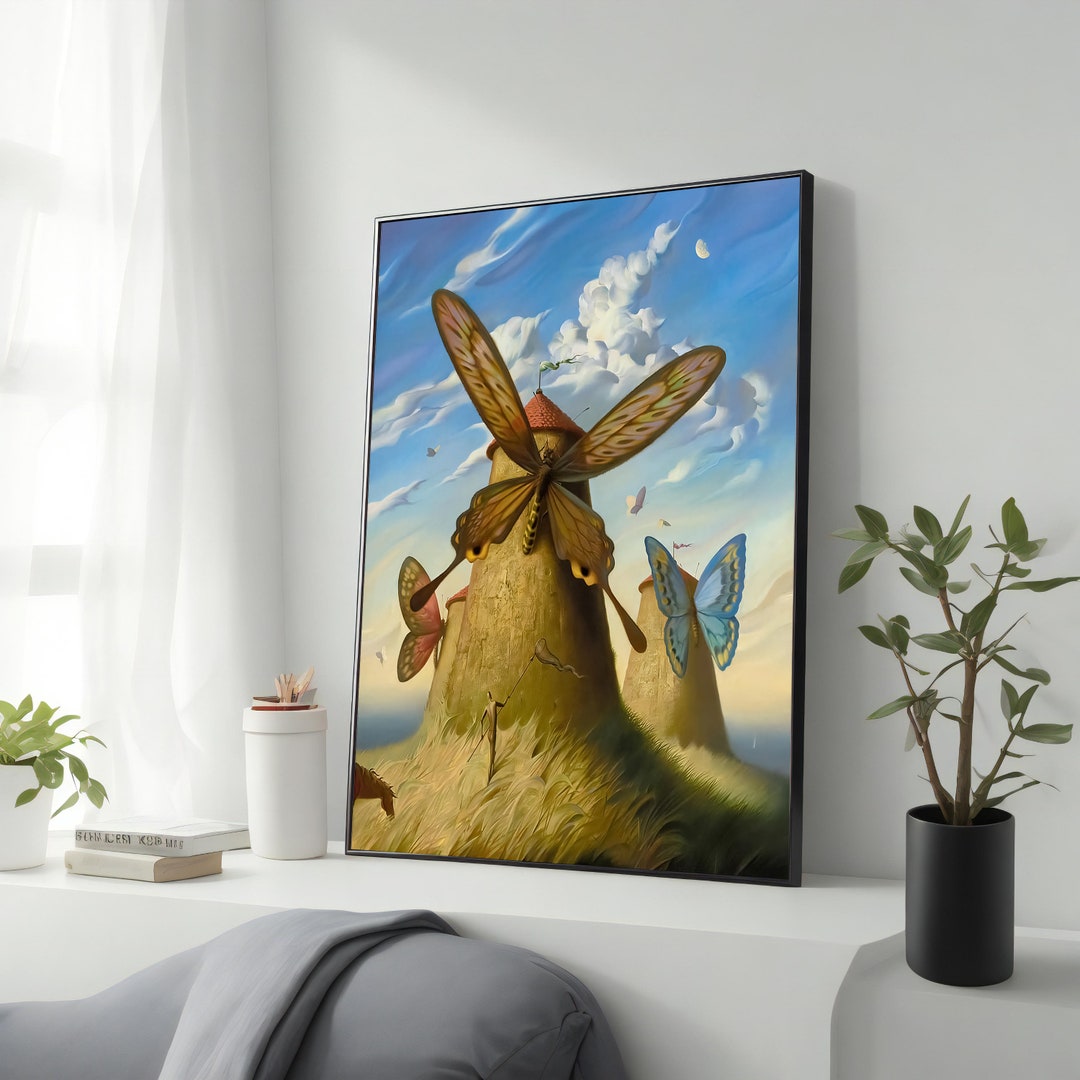 Surreal Windmill Butterfly Canvas Print, Surrealist Artwork, Wall Decor ...