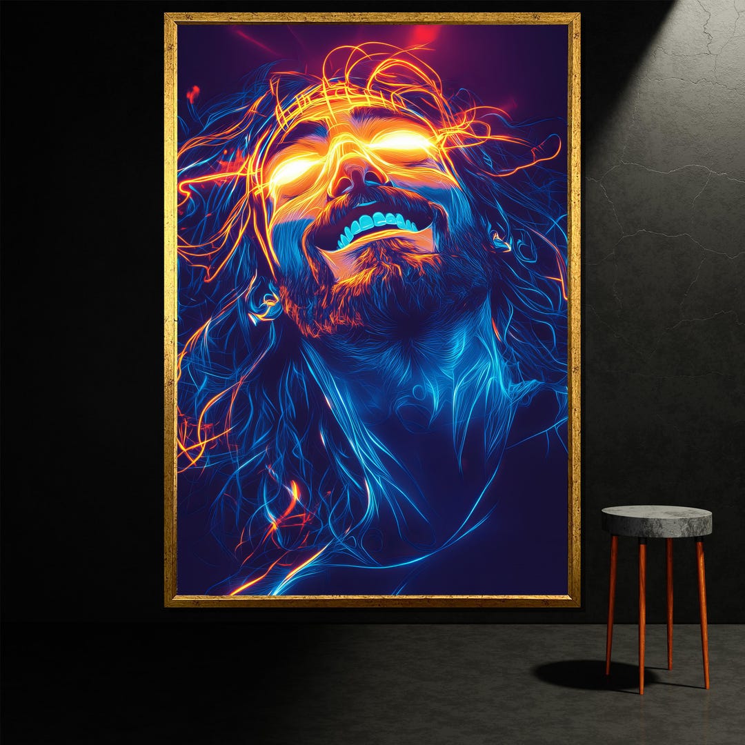 Jesus Neon Canvas Painting, Christian Wall Art, Spiritual Glow Artwork ...