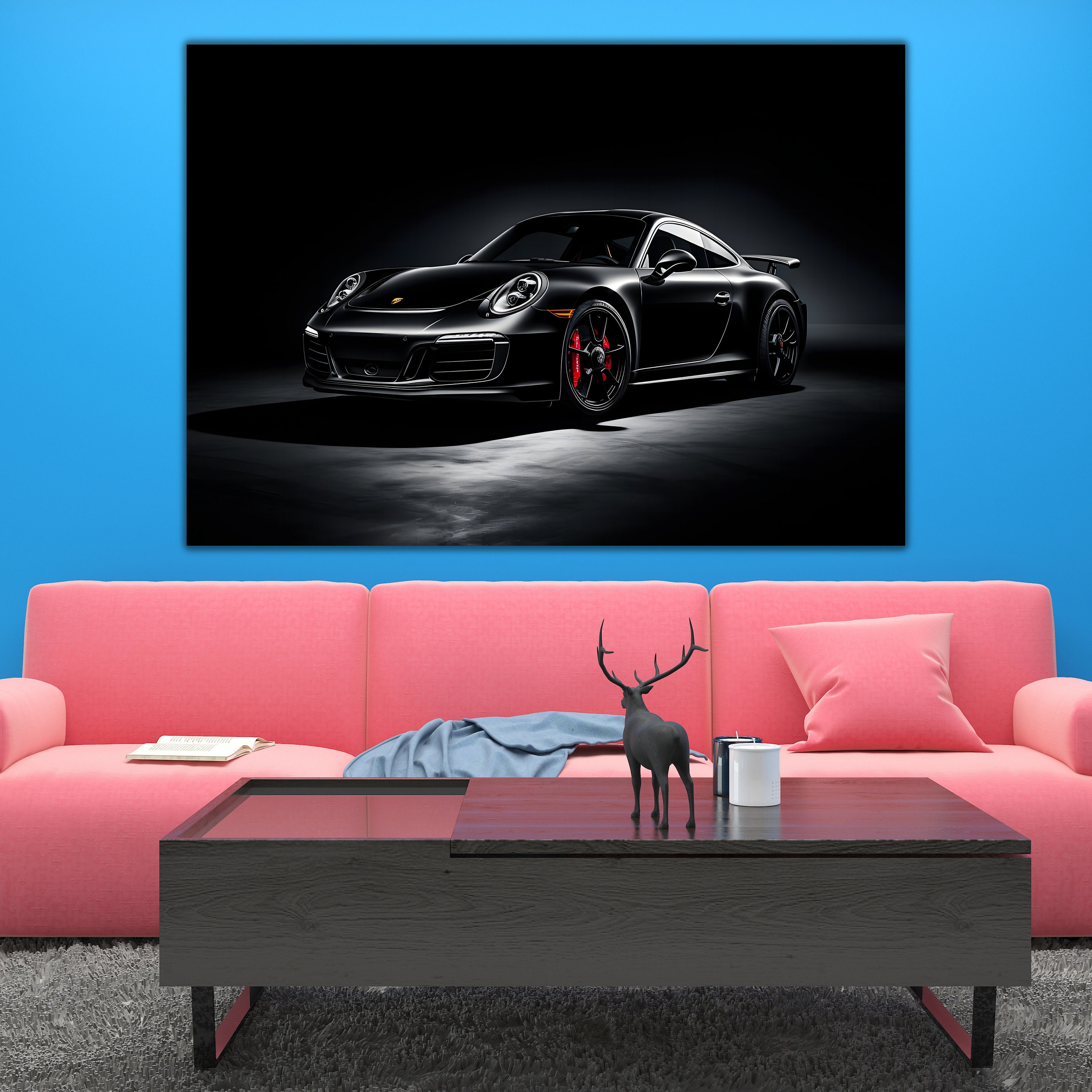 Modern Black Porsche Canvas Painting, Ready to Hang, Noble Car Home ...