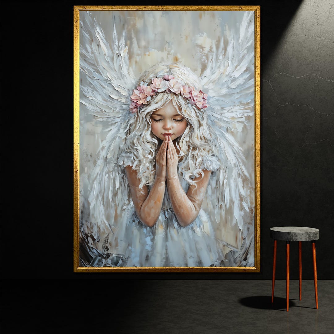 Praying Angel Girl Canvas Painting - Guardian Angel Wall Art, Spiritual ...
