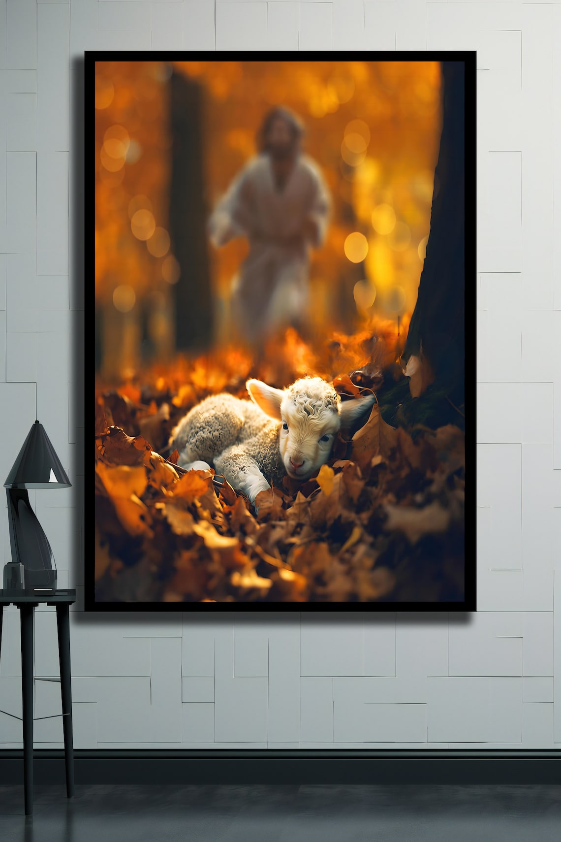 Jesus Chasing Lost Sheep Canvas Print, Autumn Forest Artwork ...