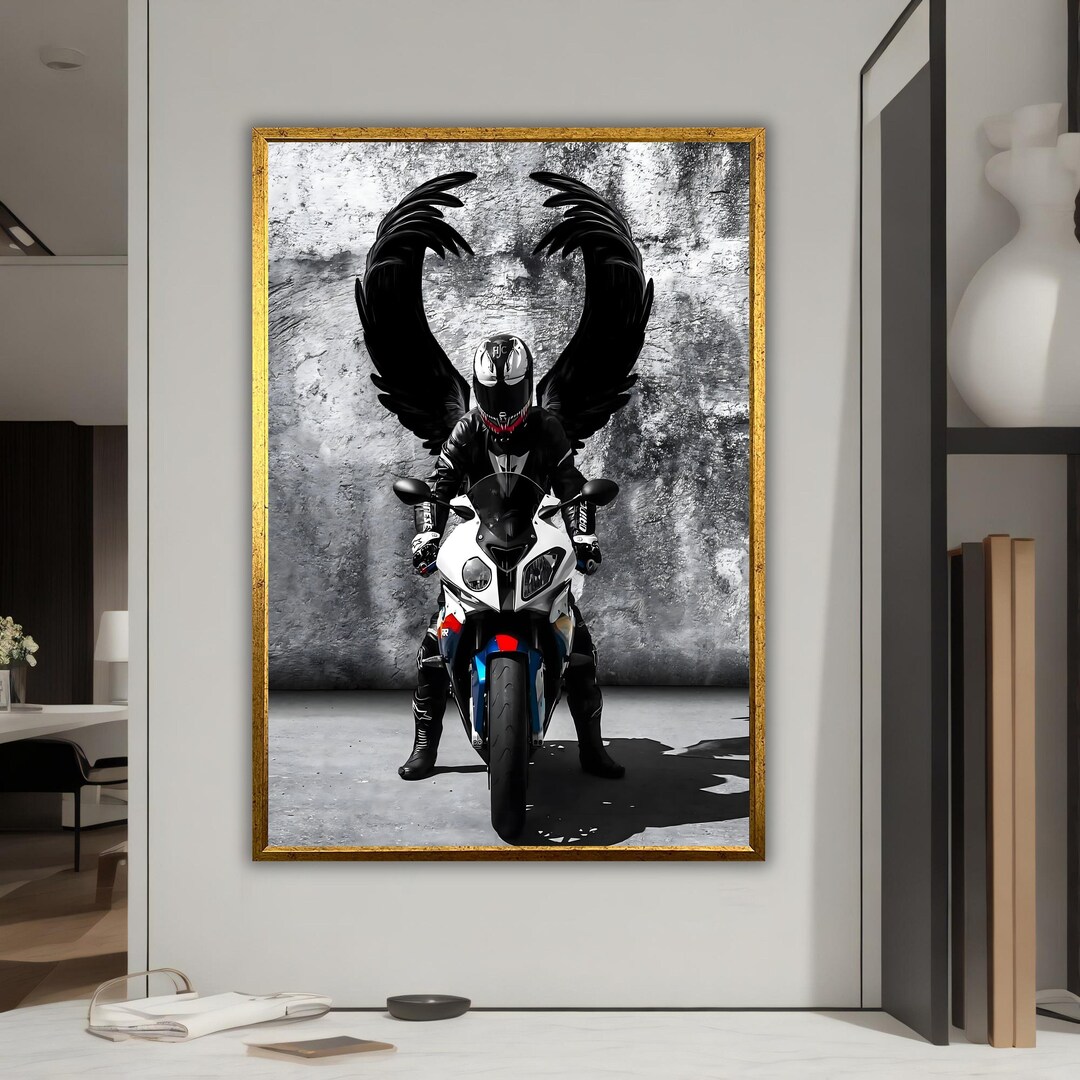 Winged Motorcycle Rider Wall Decor, Canvas Painting, Ready to Hang ...