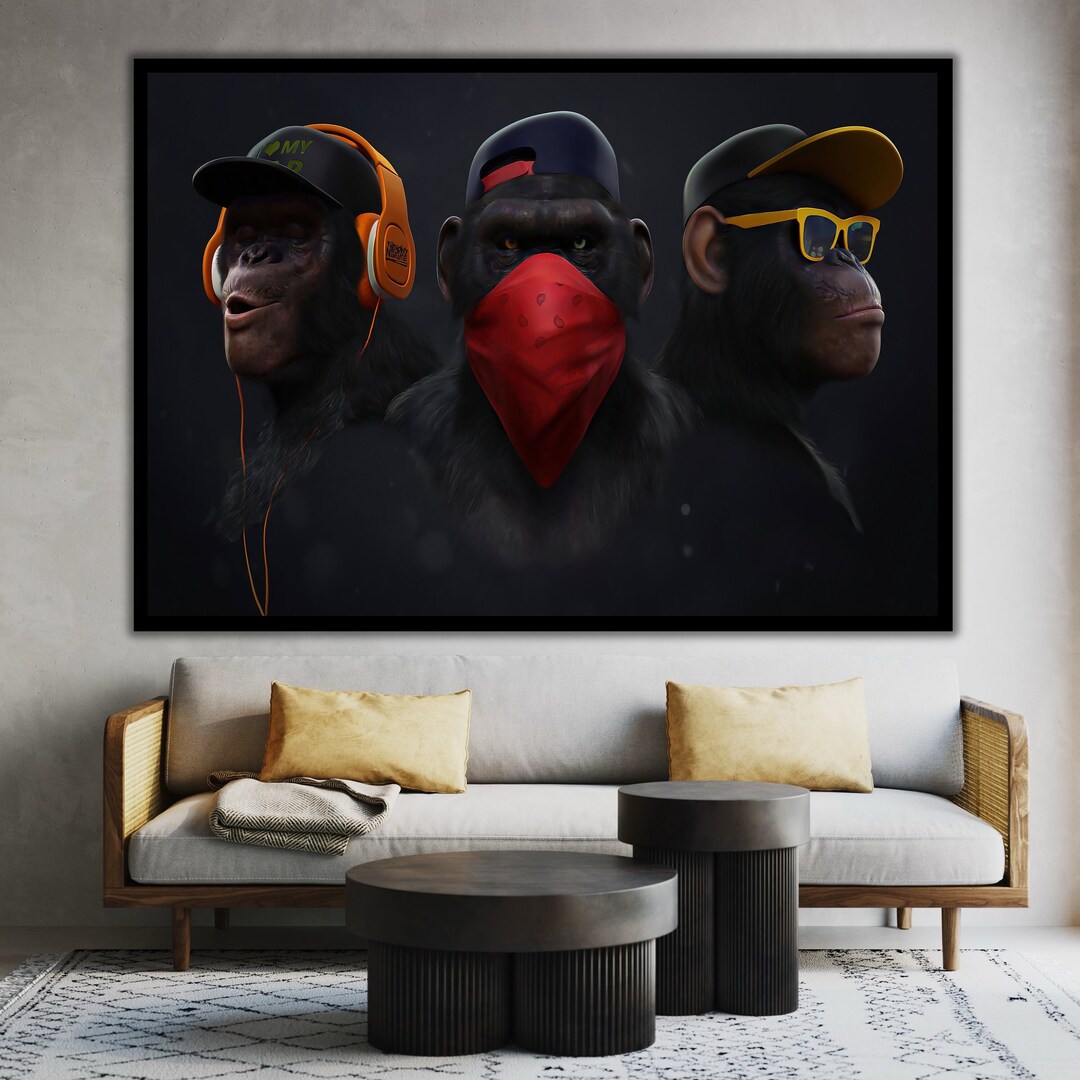 Three Wise Monkeys Canvas Print, Swag Monkeys Wall Art, Chic Gorilla ...