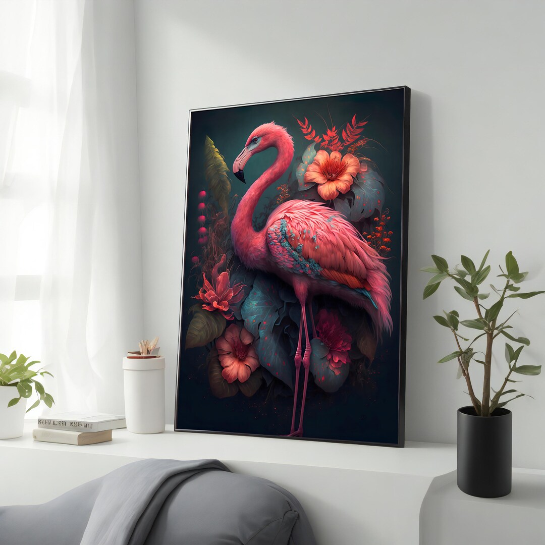 Colorful Flamingo Canvas Print, Ready to Hang, Animal Wall Art, Pink ...