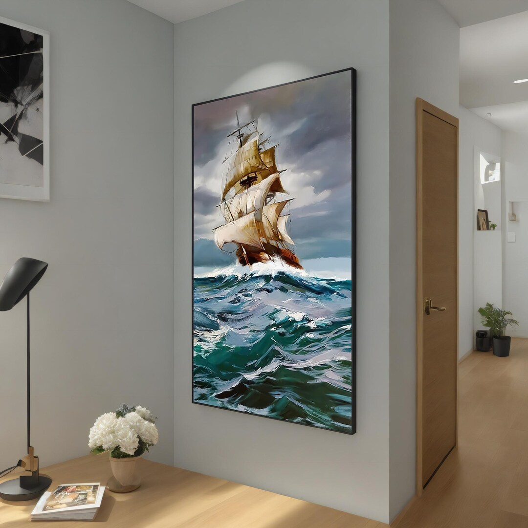 Vintage Sailing Ship Canvas Painting - Nautical Wall Decor, Natural Art ...