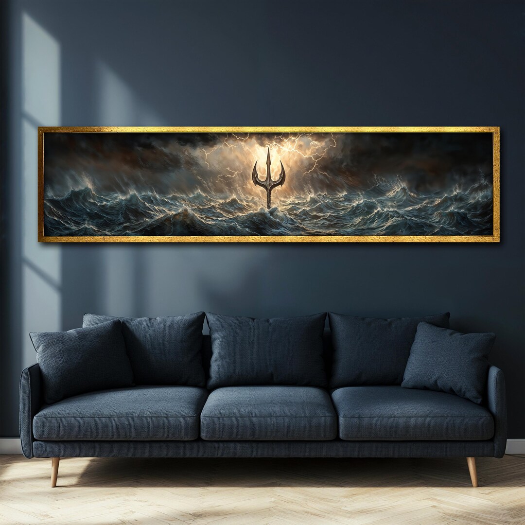 Stormy Sea Trident Canvas Painting, Trident Canvas, Large Horizontal ...