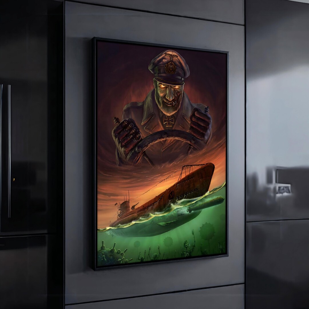 Dark Seas Captain Canvas Wall Art – Captain Poster, Horror Submarine Artwork, Gothic Wall Decor ...