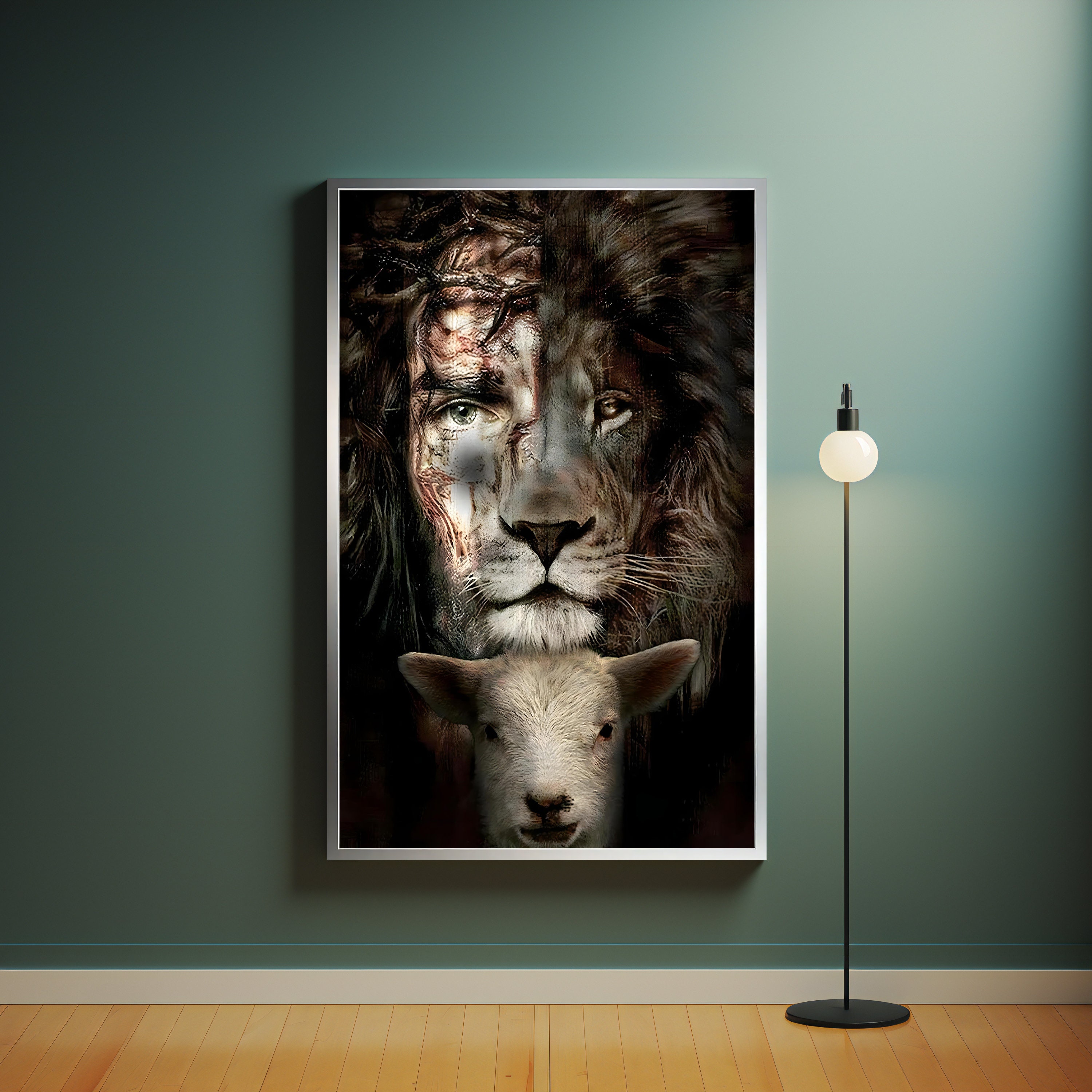 Jesus, Lion and Lamb Canvas Art, Framed Print, Jesus Portrait Artwork ...