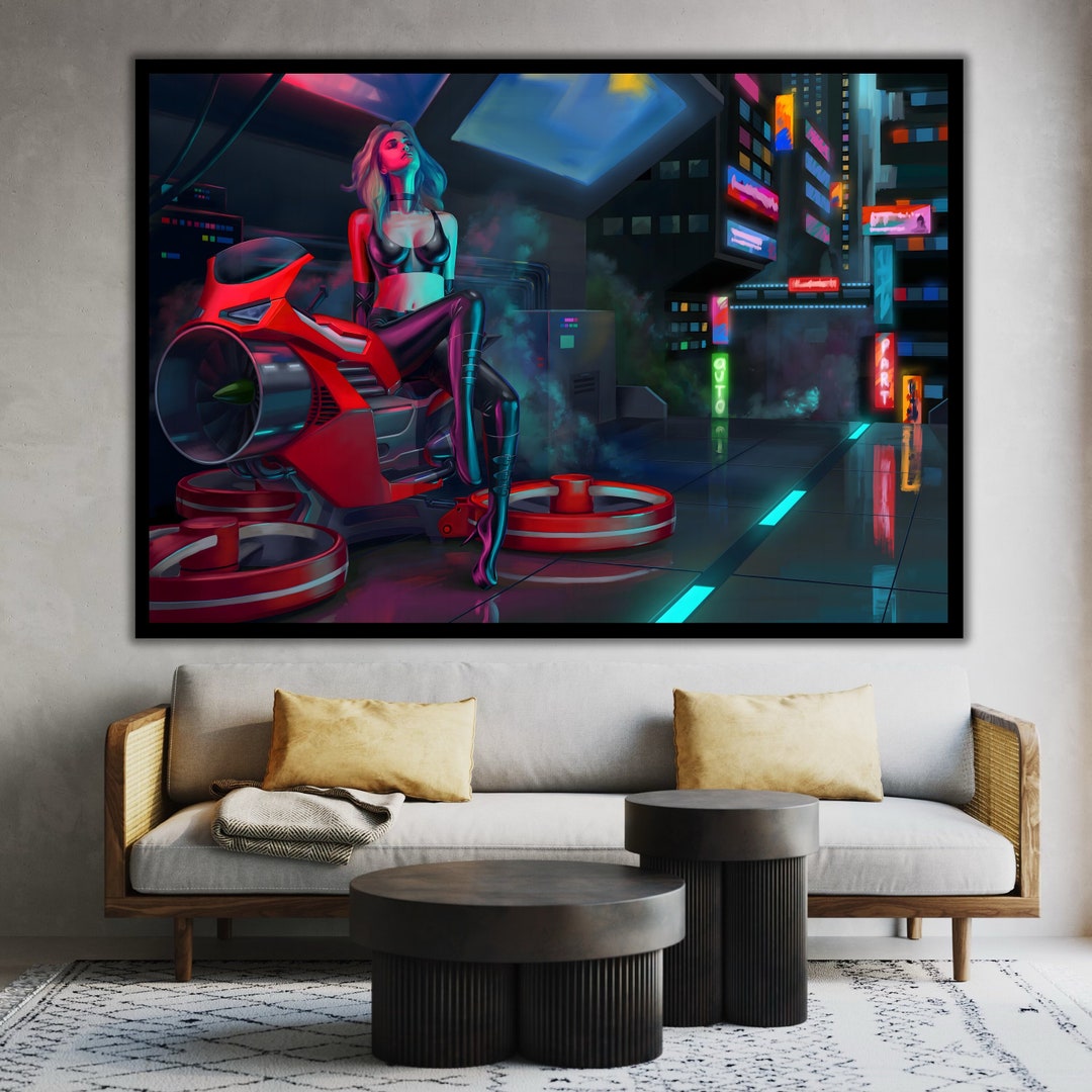 Neon Cyberpunk Girl Poster, Premium Canvas Print, Game Fan Gift, Framed ...
